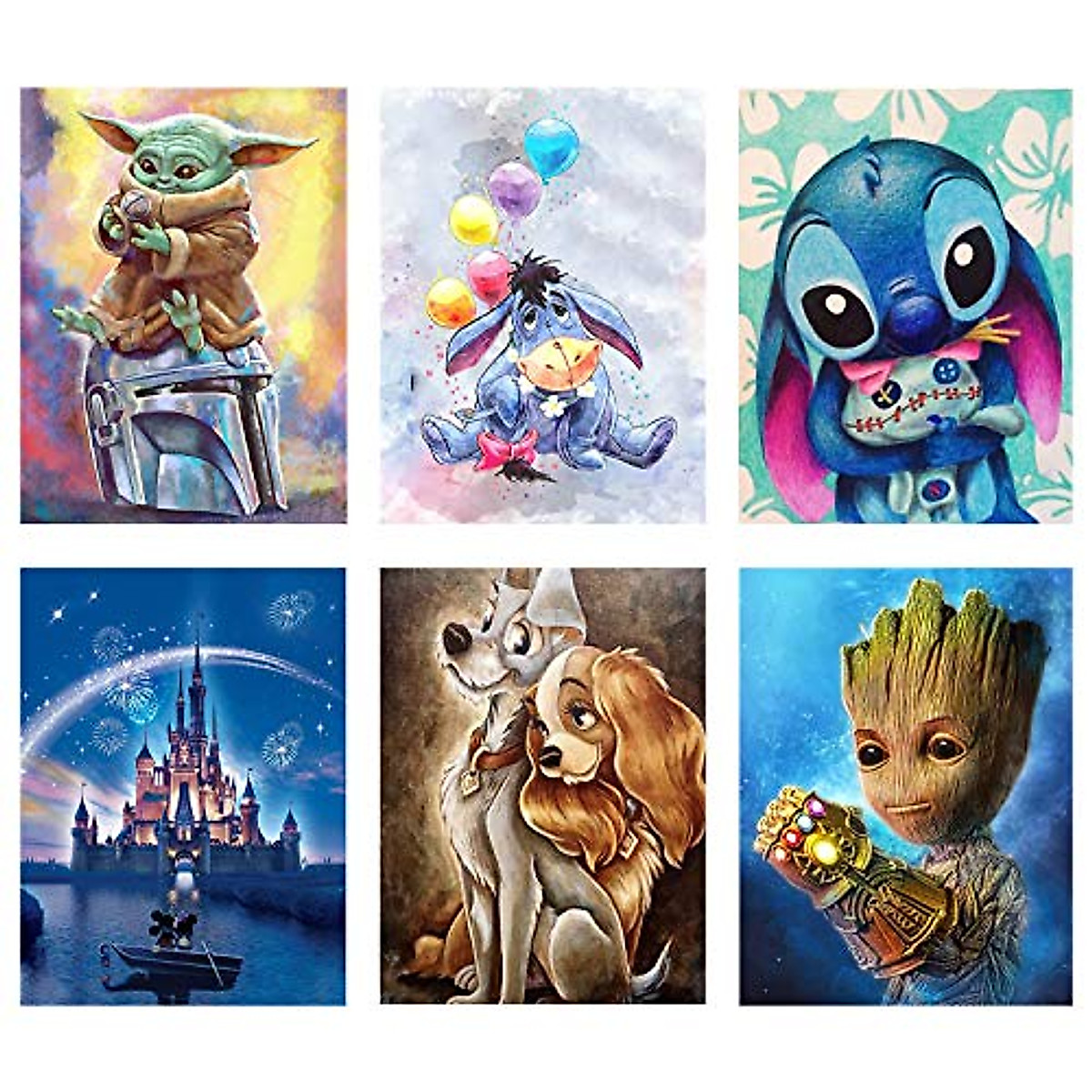 6 Pack 5d Diamond Painting Kits for Adults,DIY Full Drill Diamond Art Kits Paint with Diamonds Crystal Rhinestone Cross Stitch Cartoon Picture Arts and Crafts for Beginners Kids (9.8 X 13.8 Inch)