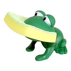 Animal Shape Novelty Kitchen Sponge Holder and Sponge Choice of Frog or Duck (Green Frog)