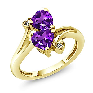 Gem Stone King 10K Yellow Gold Purple Amethyst and Diamond Accent Engagement Ring For Women (1.33 Cttw, Heart Shape 6MM, Gemstone Birthstone, Available in size 5, 6, 7, 8, 9)