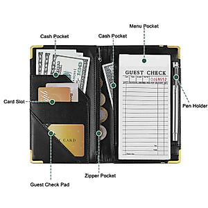 Lemmeko Server Books for Waitress, PU Leather Server Book with Zipper Pockets, Flower Pattern Waitress Book with Pen Holder Fit Server Apron Check Presenters for Restaurants