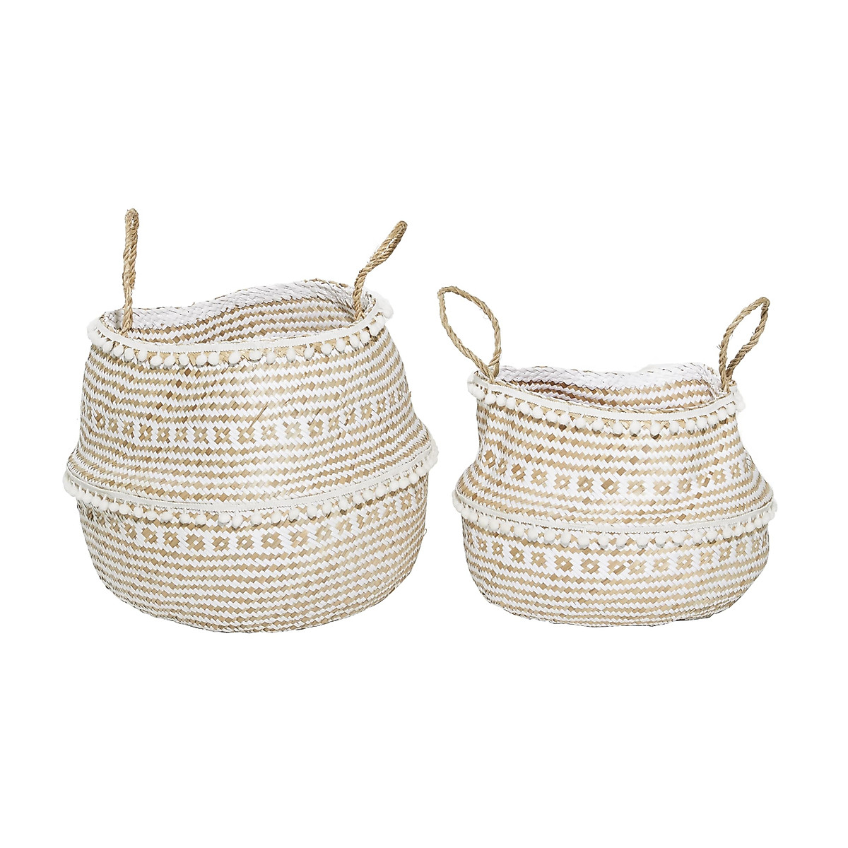 Deco 79 Seagrass Handmade Decorative and Functional Storage Basket Patterned Basket Organizer with Handles, Set of 2 Basket for Storage 17", 14"H, Brown