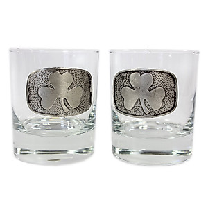 Shamrock Irish Whiskey Glasses Pewter Set of Two Made in Ireland