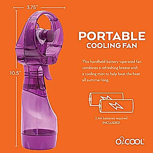 O2COOL Deluxe Handheld Battery Powered Water Misting Fan (Purple) Batteries Included