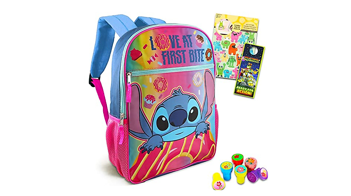 Disney Stitch Backpack & School Set for Girls - 4 Pc Bundle