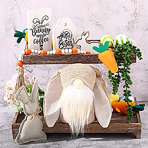 7 Pieces Farmhouse Easter Tiered Tray Decor Bunny Table Wooden Sign Gnome Plush Wooden Bead Garland for Farmhouse Home Kitchen Coffee Bar Decor