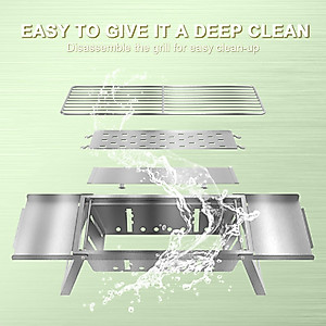 Super Portable Charcoal Grill, Instant Assembly, Food grade Stainless Steel Mini Foldaway Charcoal Grill for Travel, Camping, Garden Backyard, Tailgating, Backyard Barbecue, Picnics for 1-2 Person