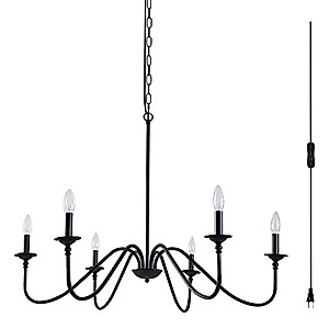 HOXIYA PRE-ASSEMBLED Plug in Chandelier, 34.6" Black Chandelier with Long Cord Farmhouse Chandelier Modern Hanging Light, Outdoor Lights for Gazebo Chandelier Rustic Industrial for Living Room Bedroom