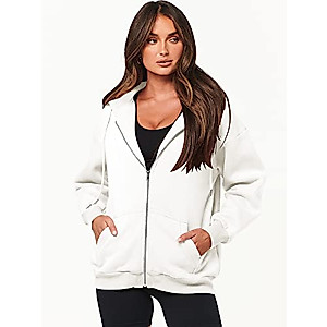 ANRABESS Women's Hoodies 2023 Fall Jacket Casual Fleece Long Sleeve Sweatshirts Zip Up Y2k Hoodie Trendy Clothes Cute Teen Girl Tops A989baise-M White