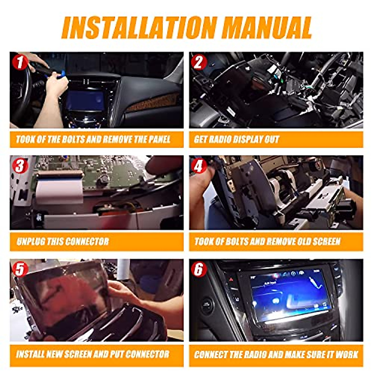 RANSOTO CUE Touch Screen Display Replacement With Trim Removal Tool Compatible With 2013-2017 Cadillac ATS Escalade XTS SRX CTS CTS-V Replaces 20867046 22912609