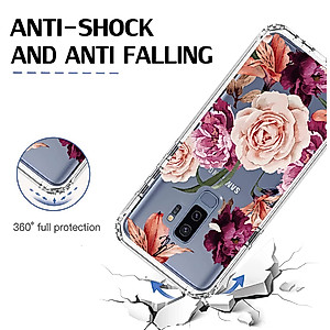 Bohefo Case for Galaxy S9+/S9 Plus G965U Case with Tempered Glass Screen Protector, Full Body Cute Floral Bumper Shockproof Protective Phone Case Cover for Samsung Galaxy S9 Plus (Purple Flower)