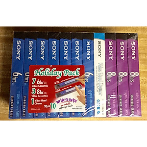 SONY VHS Holiday 10 Pack + Video Head Cleaner BLANK MEDIA Cassette Tapes
