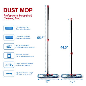 CLEANHOME Microfiber Floor Hardwood Mop with 4 Washable Pads,Professional Dust Wet Mop ,Flat Mop for Floor Cleaning Laminate Tile Marble Vinyl Kitchen Home