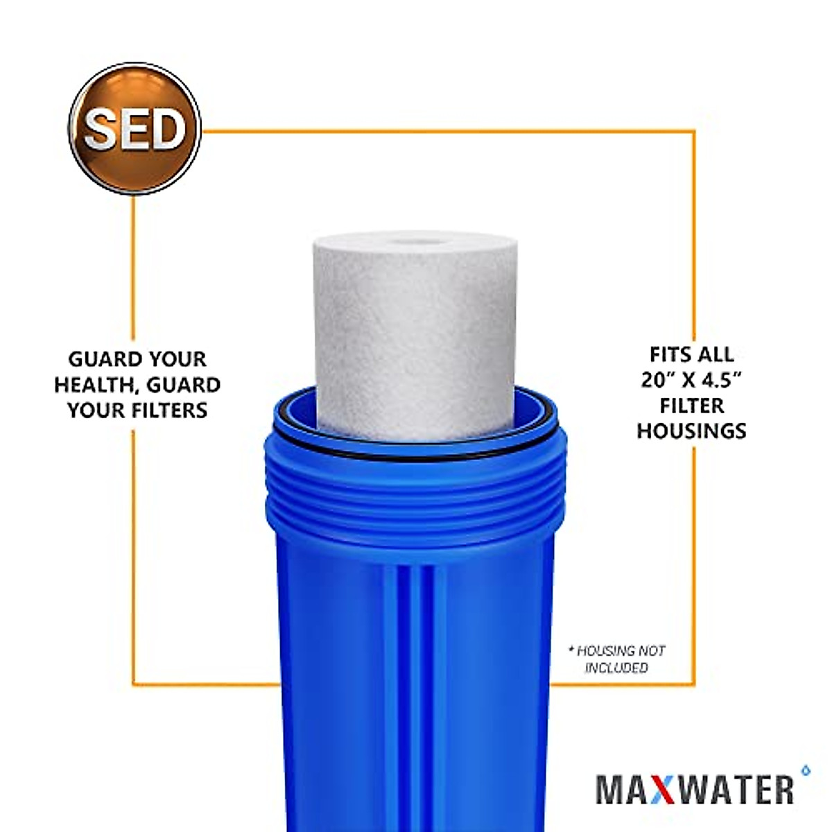 Max Water 20 inch x 4.5 inch, 5 Micron Replacement Sediment Water Filter Cartridge for Whole House, Melt Blown Filtration Fiber for Heavy Duty (Pack of 10)
