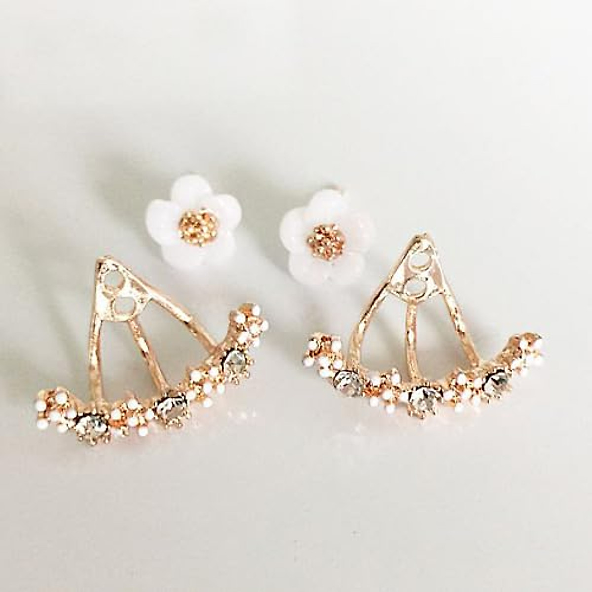 XINSHUN Women Fashion Accessories Silver Crystal Stud Earrings Boucle d'oreille Femme Flower Earrings Gold Bijoux Jewelry(Gold)