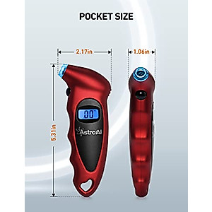 AstroAI Digital Tire Pressure Gauge 150 PSI 4 Settings for Car Truck Bicycle with Backlit LCD and Non-Slip Grip Car Accessories, Red (1 Pack)