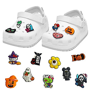Jibicharrm 50 100 Pcs Random Halloween Shoe Decoration Charms Horror Spooky PVC Charms for Kids' Shoes, Boys, Girls, Nightmare Before Christmas Themed (100)
