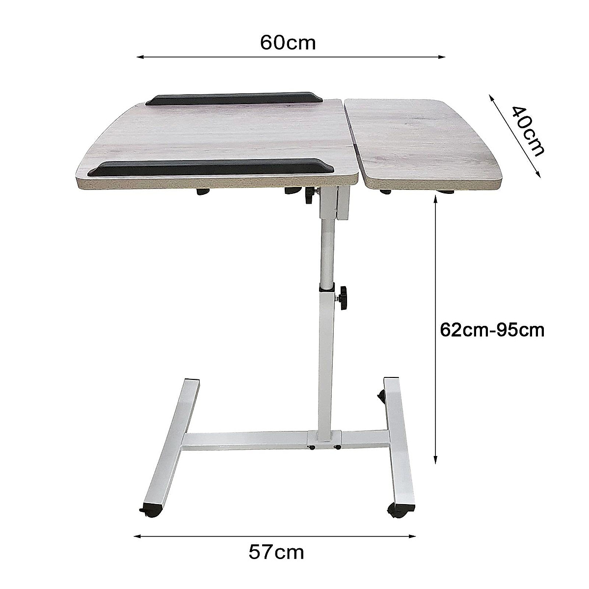 COSDACE Foldable Laptop Table for Sofa, Adjustable Height Desk Table Workstation Rolling Table, Portable Overbed Mobile Computer Table with Wheeled & Metal Frame for Home, Office, Study