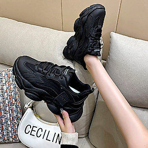 YAXE Women’s Platform Low Top Lace-up Chunky Walking Sneaker Size 8.5 Black