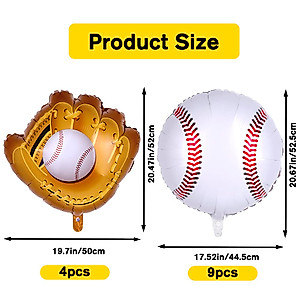 YUJUN 13PCS Baseball Balloons,Baseball Jumbo Glove Foil Mylar Sports Balloons for Birthdays Party Baseball Sports Themed Party Decorations Supplies (20in)