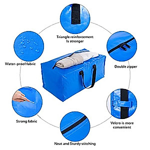 Extra Large Heavy Duty Moving Bags, Blue Storage Totes with Zippers for Clothing Blanket Storage, Dorm College Moving Supplies Boxes, Travelling Bag ,Clothes Storage Bins Compatible with Ikea Frakta Cart, 5 Packs,6 labels