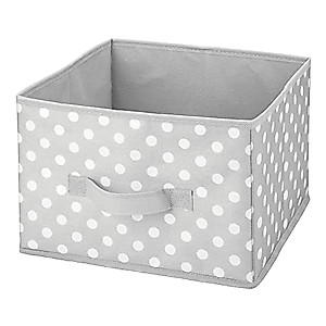 mDesign Soft Fabric Closet Storage Organizer Holder Box Bin - Attached Handle, Open Top, for Child/Kids Bedroom, Nursery, Toy Room - Fun Polka Dot Print - Medium, 4 Pack - Gray/White Dots