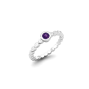 MOONEYE 925 Sterling Silver 3mm Round Amethyst Ring February Birthstone Stackable Fine Jewelry Ring For Women (Sterling Silver, 9)