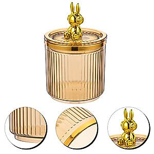 Garneck 2pcs space bunny storage tank cotton round holder medicine bottles with caps round vanity tray candy dish covered candy bowl bathroom canister acrylic canister clear acrylic jar