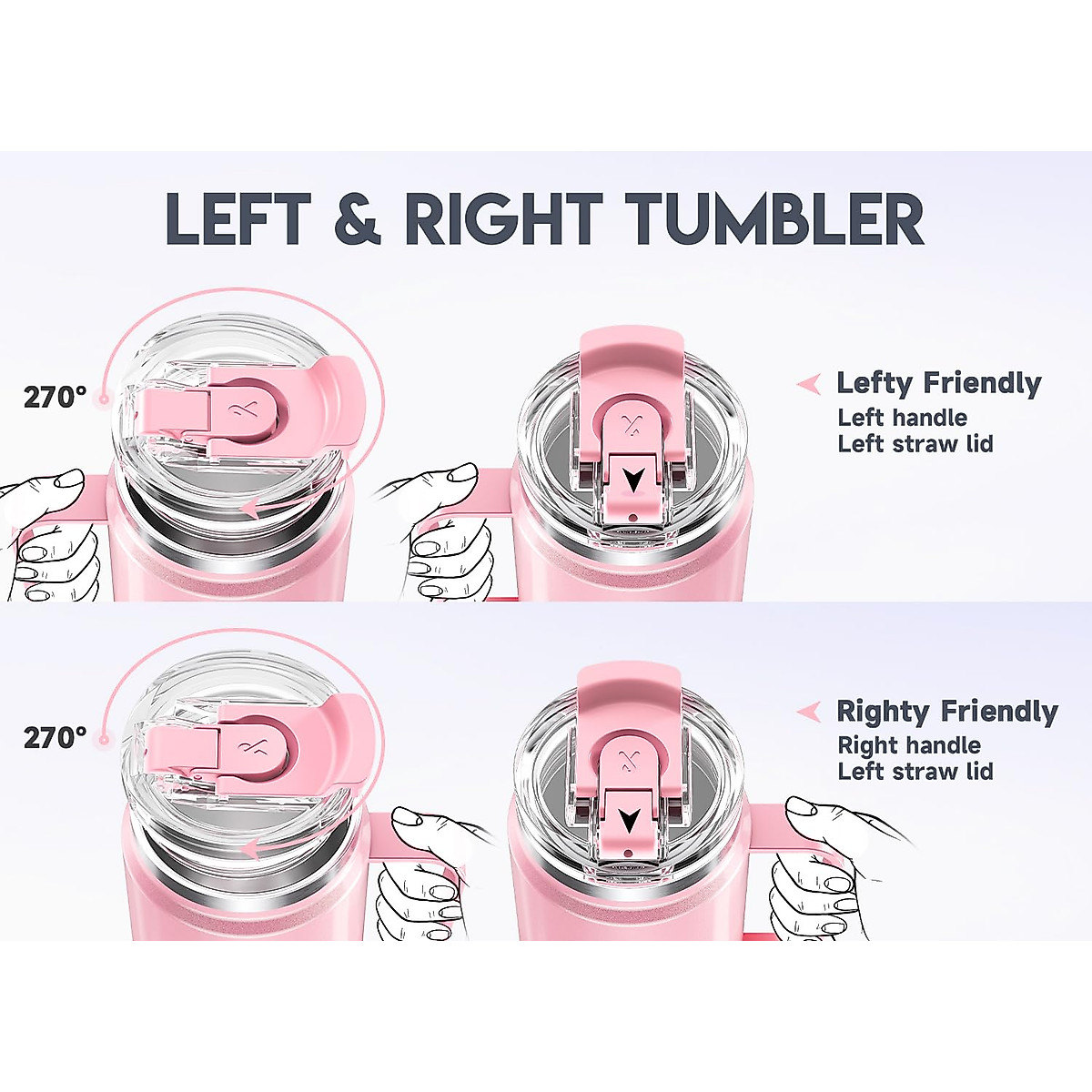 Meoky 40oz Tumbler with Handle, Stainless Steel Travel Mug with 2-in-1 Straw and Sip Lid, Vacuum Insulated Coffee Mug, 100% Leak Proof, Keeps Cold for 34 Hours or Hot for 10 Hours (Flamingo)