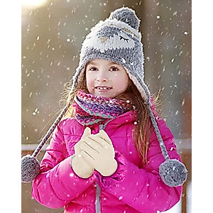 2 Pairs Kids Fleece Gloves Polar Full Finger Winter Warm Gloves Cold Weather Mittens for Boy Girl (Light Pink, Beige, Small, 4-7 Years)