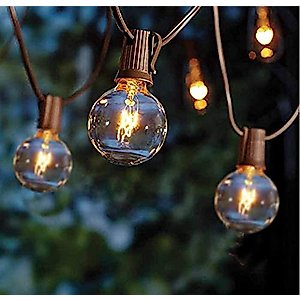 GOOTHY Outdoor String Lights, 25FT Hanging Patio Lights String with 27 G40 Clear Globe Bulbs (2 Spare), Connectable Globe String Lights for Indoor Outdoor Garden Commercial Decor, C7/E12 Base - Brown