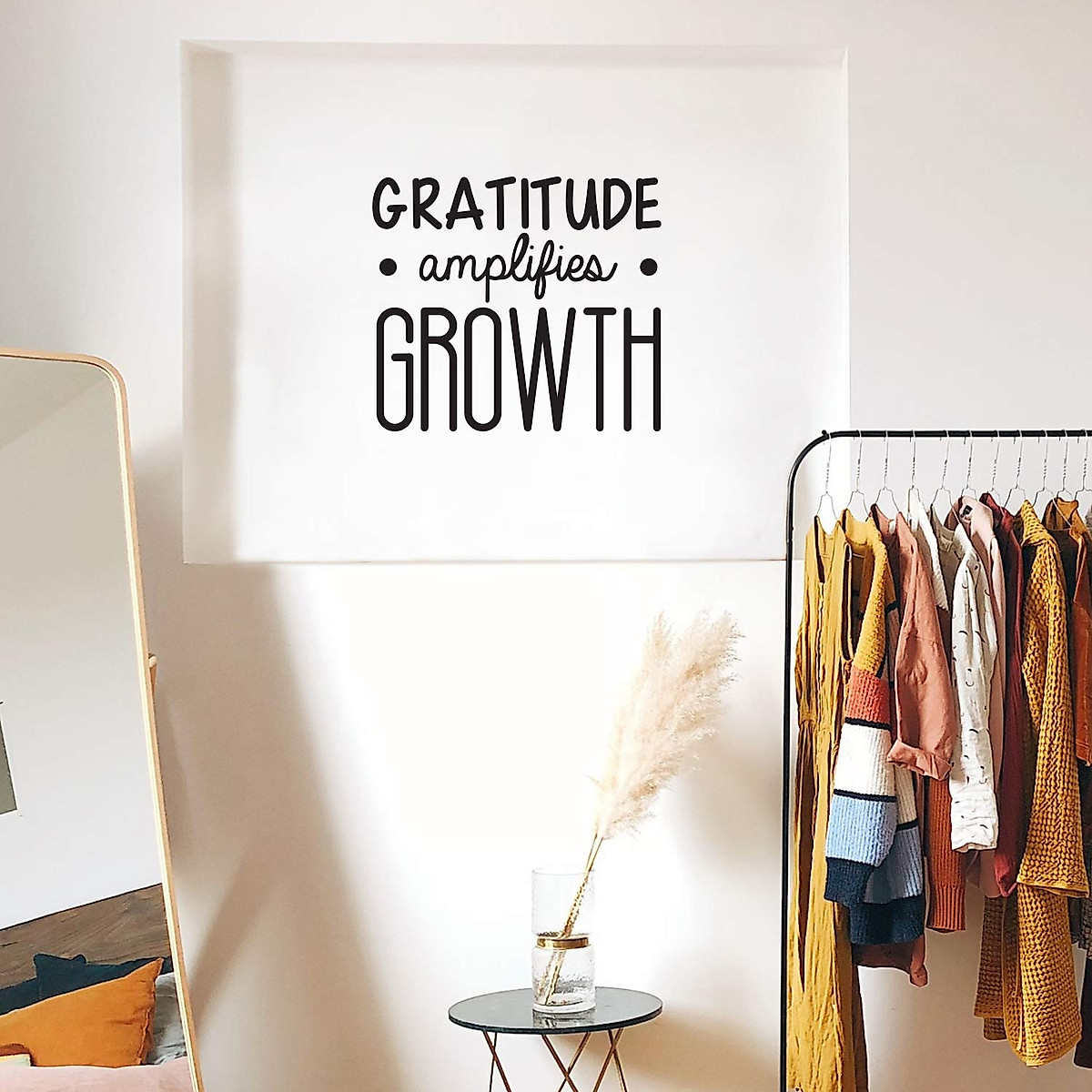 Vinyl Wall Art Decal - Gratitude Amplifies Growth - 22" x 25" - Trendy Inspirational Cute Optimistic Quote Sticker for Home Bedroom Closet Kids Room Living Room Playroom Office Decor (Black)