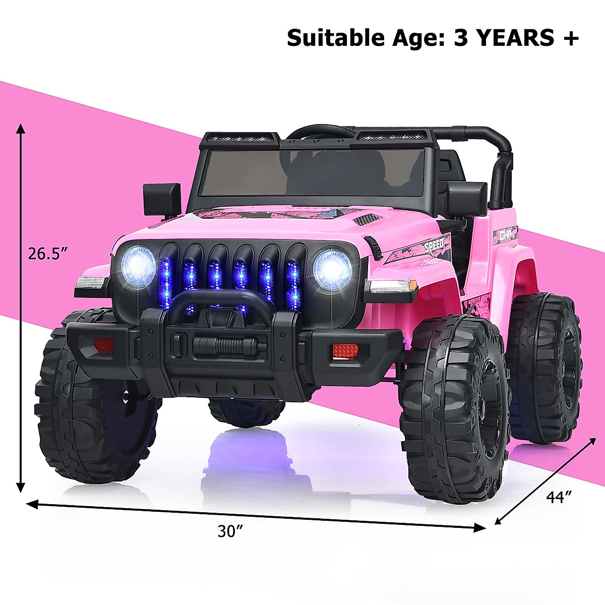INFANS Ride on Car Truck with 2.4G Remote Control, 12V Battery Powered Electric Cars for Kids w/3 Speeds, Battery Display, LED Lights, Safety Belt, Music & Horn, Bluetooth/FM/USB (Pink)
