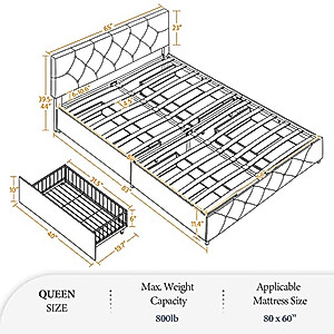 Yaheetech Queen Size Upholstered Bed Frame with 4 Drawers and Adjustable Headboard, Faux Leather Platform Bed with Mattress Foundation Strong Wooden Slats Support, No Box Spring Needed, Black