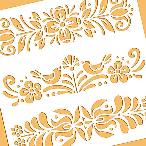 BENECREAT Plastic Folk Decorative Painting Stencil Templates, 12x12inch Floral Pattern Scandinavian Style Reusable Drawing Stencils for DIY Art Craft Wall Canvas Furniture