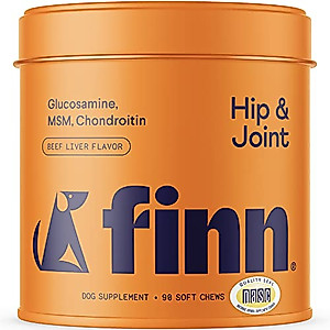 Finn Hip and Joint Supplement for Dogs | Glucosamine, Chondroitin & MSM for Arthritis, Inflammation, and Mobility Support | with Turmeric, BioPerine and B-Vitamins | 90 Soft Chew Treats