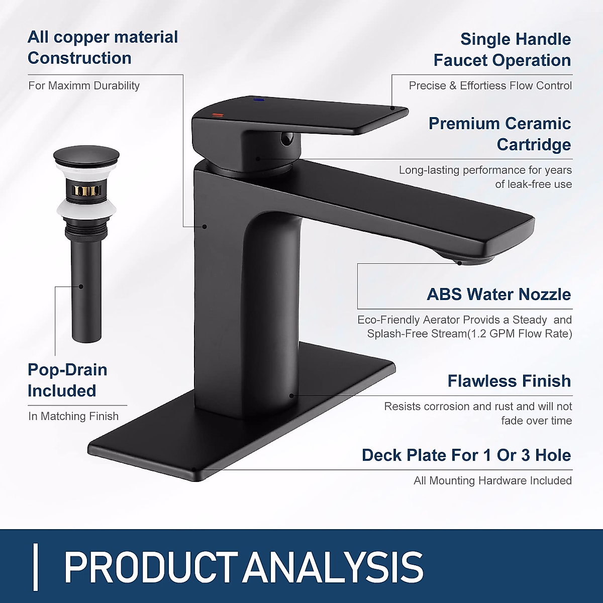 Black Bathroom Faucet Single Handle Bathroom Sink Faucet with Pop-up Drain and Deck Plate Rv Lavatory Vessel Faucet Basin Mixer Tap