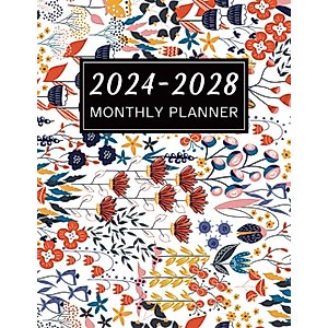 2024-2028 Monthly Planner: 5 years schedule organizer, Personal time management notebook with Flower Cover