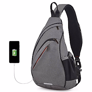 Hanke Sling Bag Men Backpack Unisex One Shoulder Bag Hiking Travel Backpack Crossbody with USB Port for Men Women Versatile Casual Daypack-19 inch,Black
