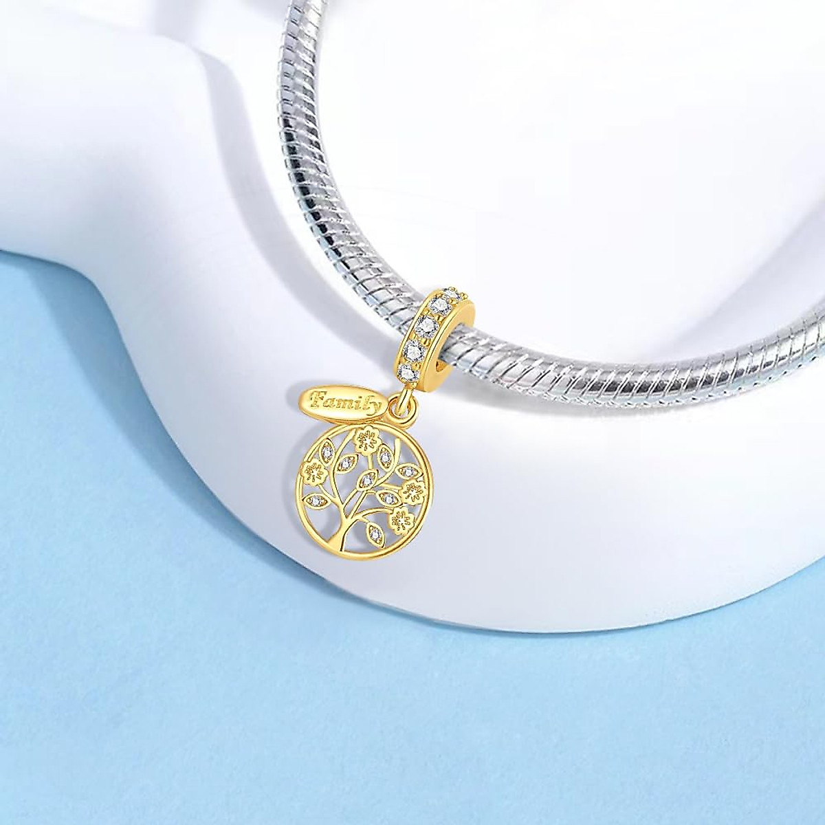 PHCLASY Gold Family Tree Charms for Bracelets and Necklaces 925 Sterling Silver I Love You Pendant Bead Birthday Valentine's Day Jewelry Gifts for Women