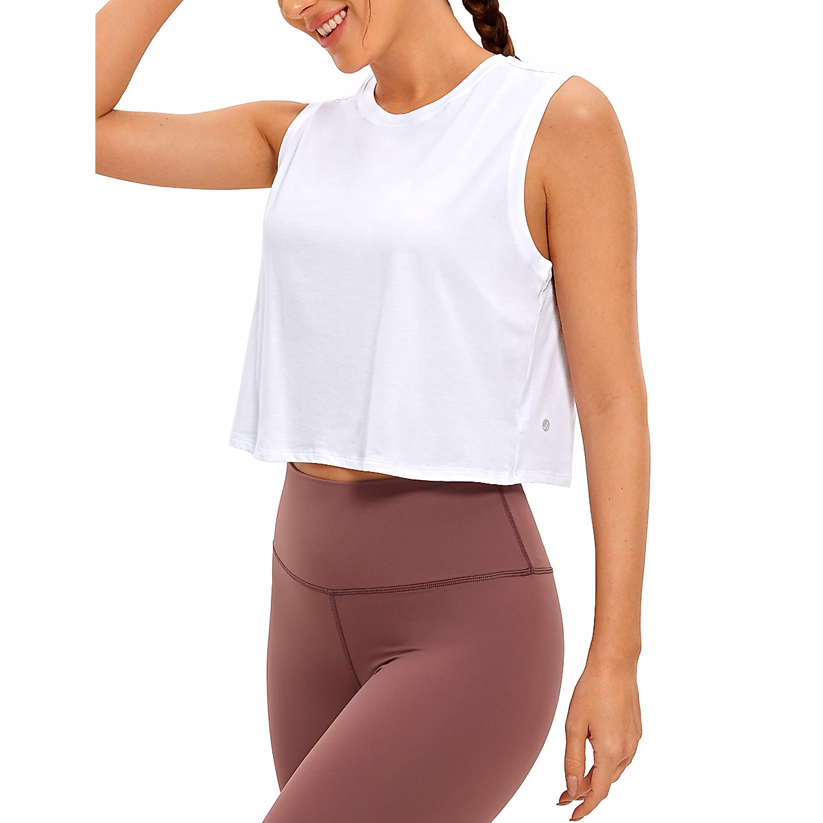 CRZ YOGA Pima Cotton Cropped Tank Tops for Women Workout Crop Top Sleeveless Athletic Shirts Loose Yoga Tops White Medium