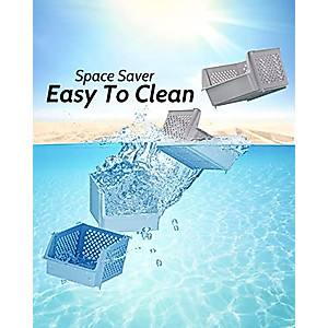 Skywin Plastic Stackable Storage Bins for Pantry - Stackable Bins For Organizing Food, Kitchen, and Bathroom Essentials (Light Grey, 2-Pack)