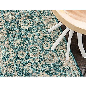 Unique Loom Penrose Collection Distressed Traditional Vintage Floral Area Rug, 2 ft 2 in x 6 ft, Turquoise/Beige