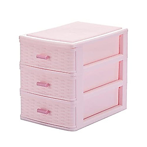 DOITOOL Drawer Desktop Storage Organiser 3 Layer Large Capacity Cosmetic Storage Case Jewelry Holder Box Storage Container for Vanity Bathroom Counter Dresser Pink