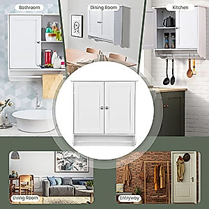 LOKO Wall Mounted Bathroom Cabinet with Towel Bar, Hanging Over The Toilet Storage Cabinet w/Adjustable Shelf, Medicine Cabinet Space-Saving Storage Organizer for Bathroom or Kitchen