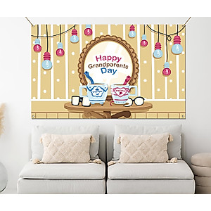 Happy Grandparents Day Photo Booth Backdrop Love Grandpa and Grandma Party Decor Photography Background Wall Decoration (3.6×5.9ft)