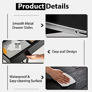 Tangkula Computer Desk with 2 Drawers, Simple Wooden Study Writing Desk with Steel Frame, 44 Inches Laptop PC Workstation, Student Desk Home Office Desk Ideal for Bedroom & Office (Black)