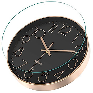 SUOHUI 12 Inch Silent Wall Clock Non-Ticking Modern Style Wall Clocks Battery Operated for Home/Bedroom/Office/Classroom/School/Living Room Decor(Golden Frame Black Dial)
