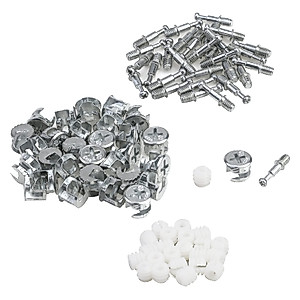 Antrader Furniture Side Knock Down Furniture Cam Lock Connecting Fitting Pre-inserted Nut Dowels connector Assembly 30 Sets (812 Fitting+25mm Fitting Screw+Open colloid)