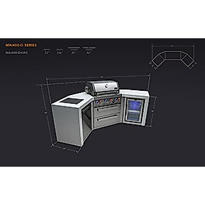 Mont Alpi MAi400-D45FC 32-Inch 4-Burner 78000 BTU 45-Degree Deluxe Stainless Steel Island Outdoor Kitchen Gas Barbecue Island Grill + Compact Refrigerator Wine Cooler + Infrared Side Burner