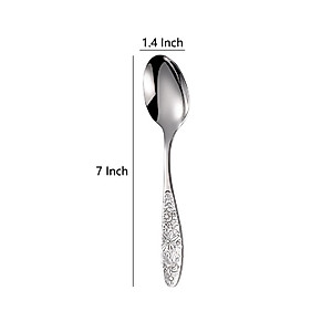 Ouliget Hammered Pattern Stainless Steel Bouillon Spoon,Embossed Pattern Flatware,Hammered Surface Dessert Spoons,7 Inch,Set of 4.